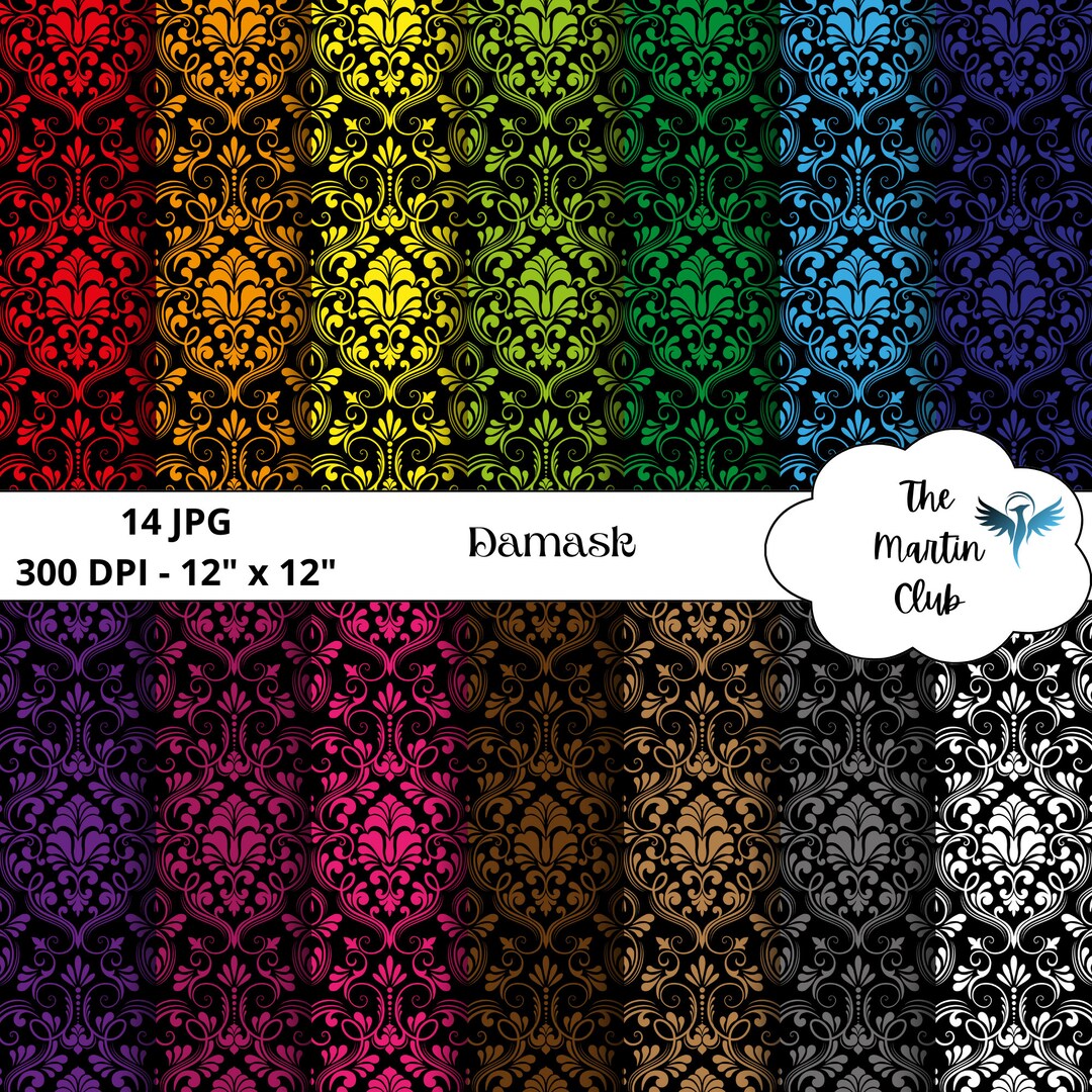 Damask Background Rainbow Black Vintage Damask Scrapbook Pattern ...