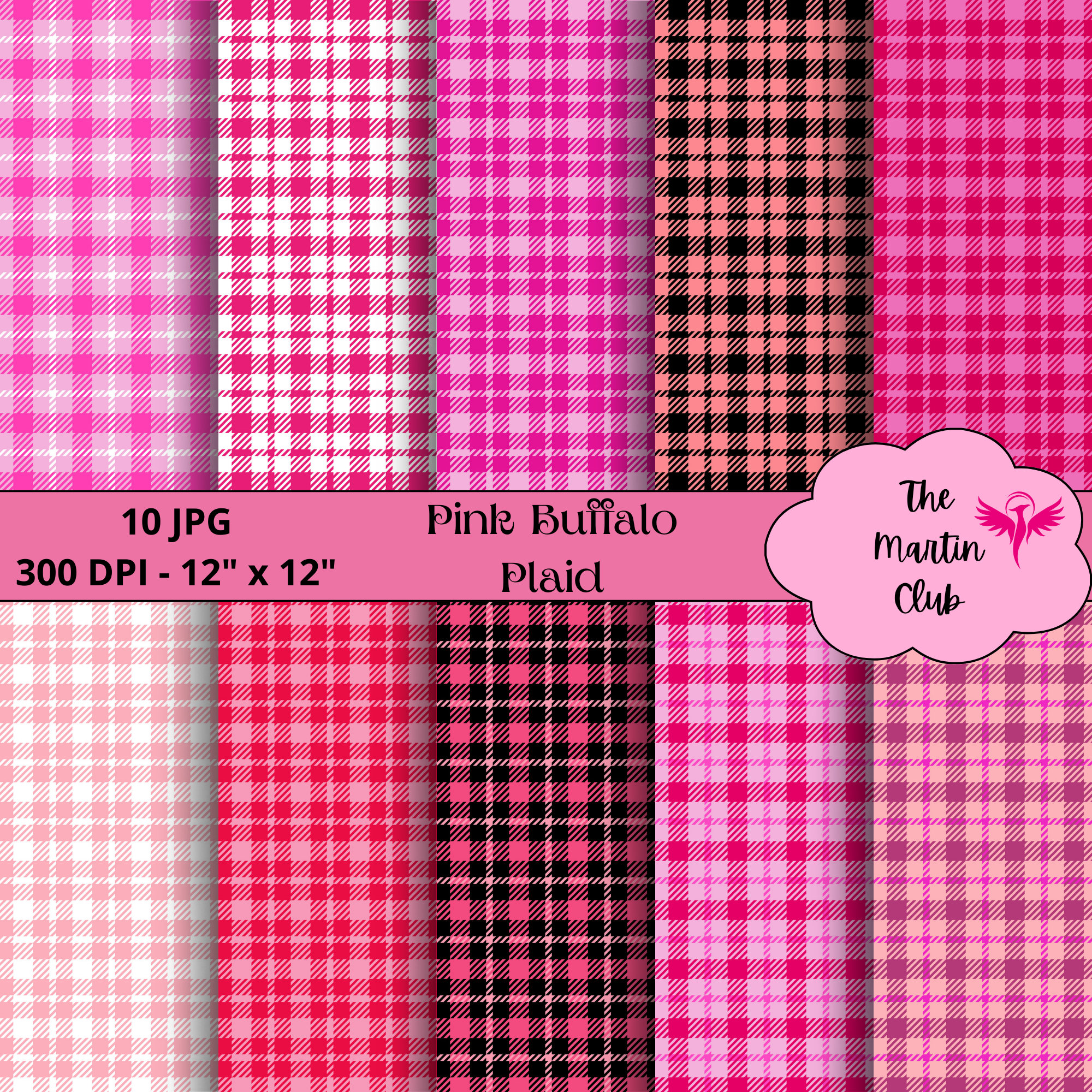 Pink Buffalo Plaid Background Digital Papers Pink Buffalo Digital ...