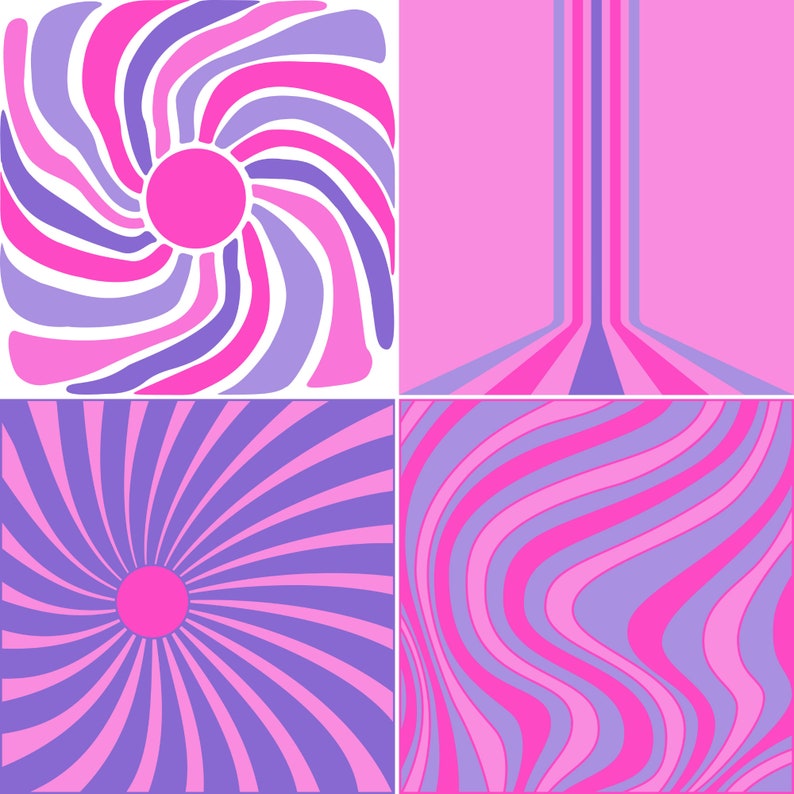 Retro Groovy Background Digital Papers Pink Purple Groovy 60' 70' Retro ...