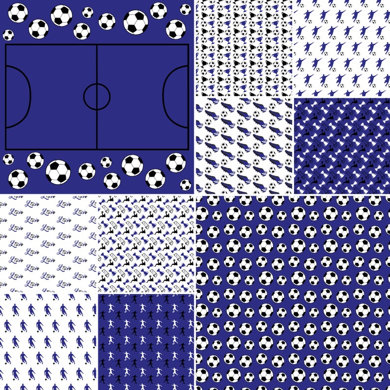 Soccer Digital Papers Background Blue Black Football Sport Scrapbook ...
