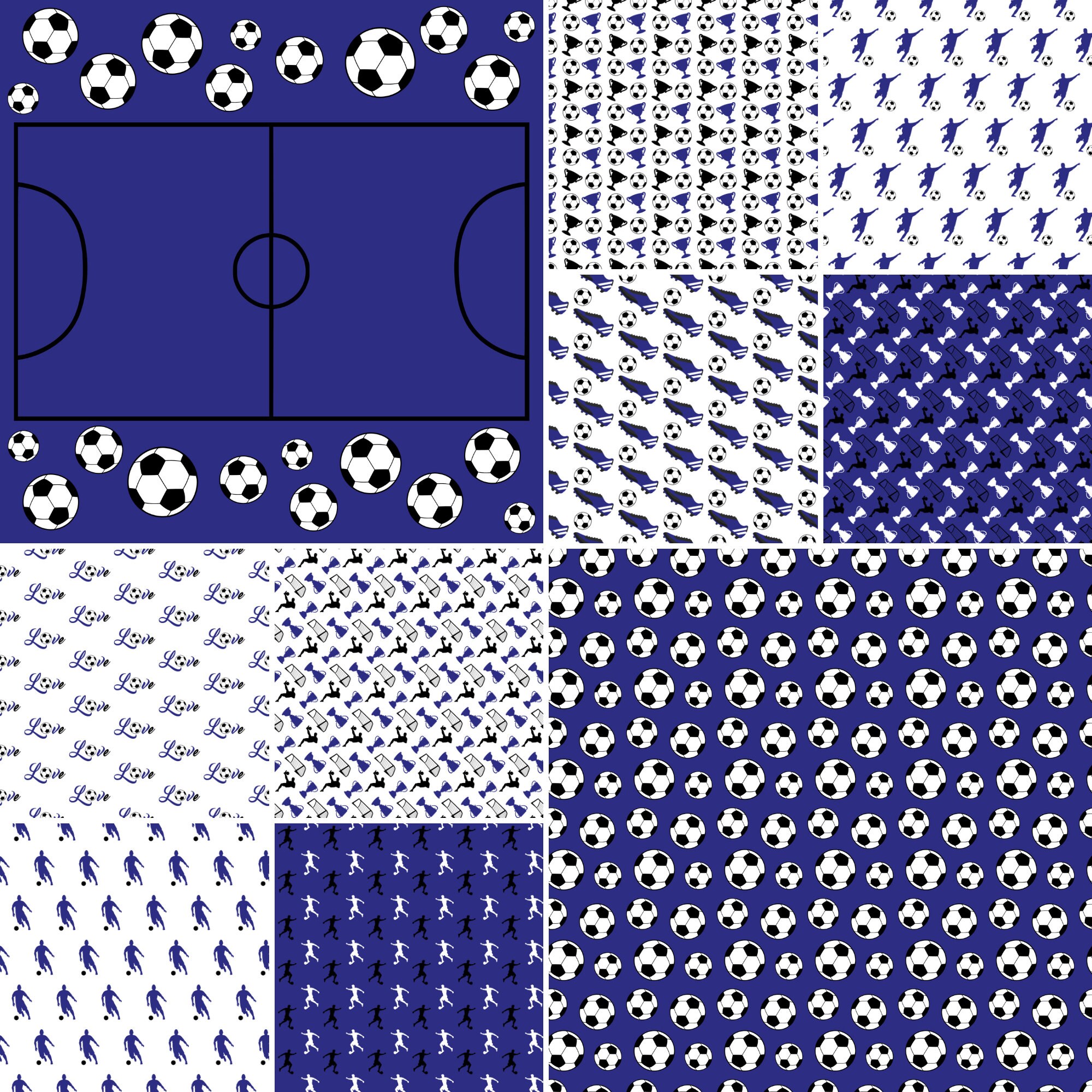 Soccer Digital Papers Background Blue Black Football Sport Scrapbook ...