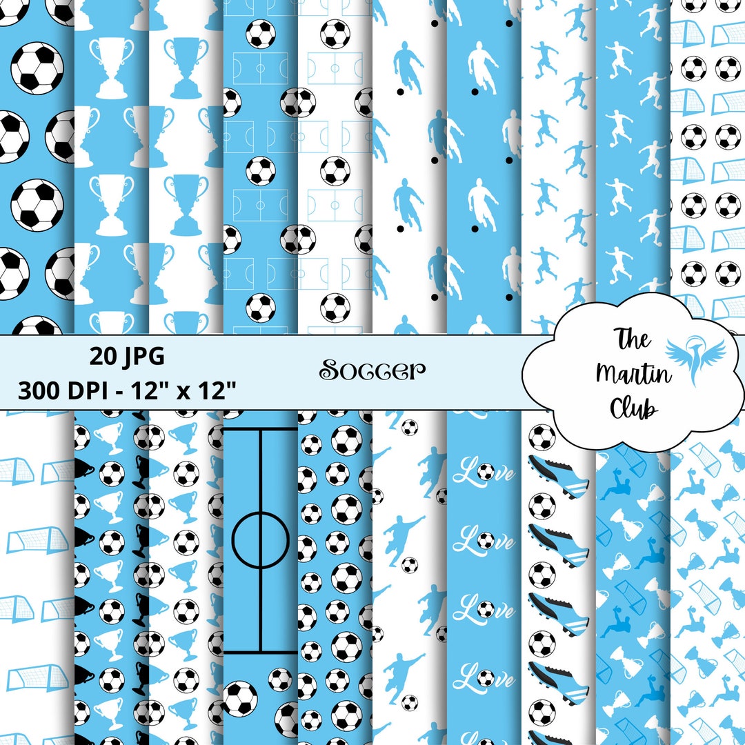 Soccer Digital Papers Background Blue White Football Sport Scrapbook ...