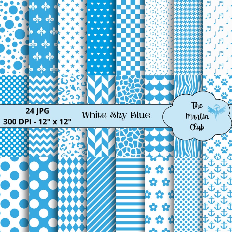White Sky Blue Digital Papers Sky Blue White Pattern Scrapbook ...