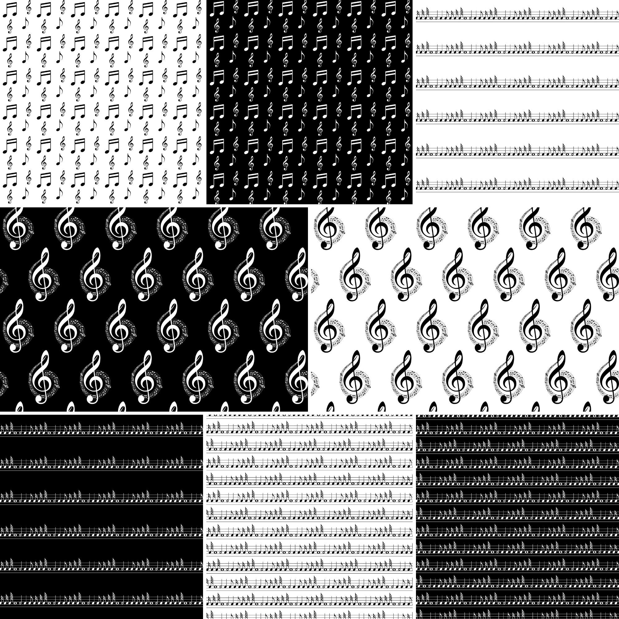 Music Pattern Background Digital Papers Black White Music Scrapbook ...
