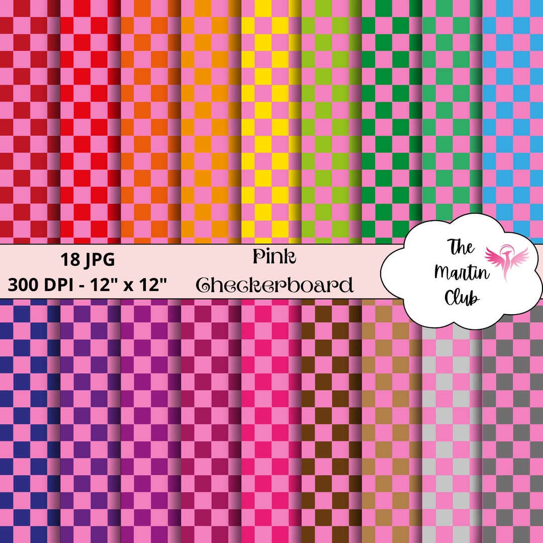 Pink Checkerboard Background Digital Papers Rainbow Checkers Digital ...