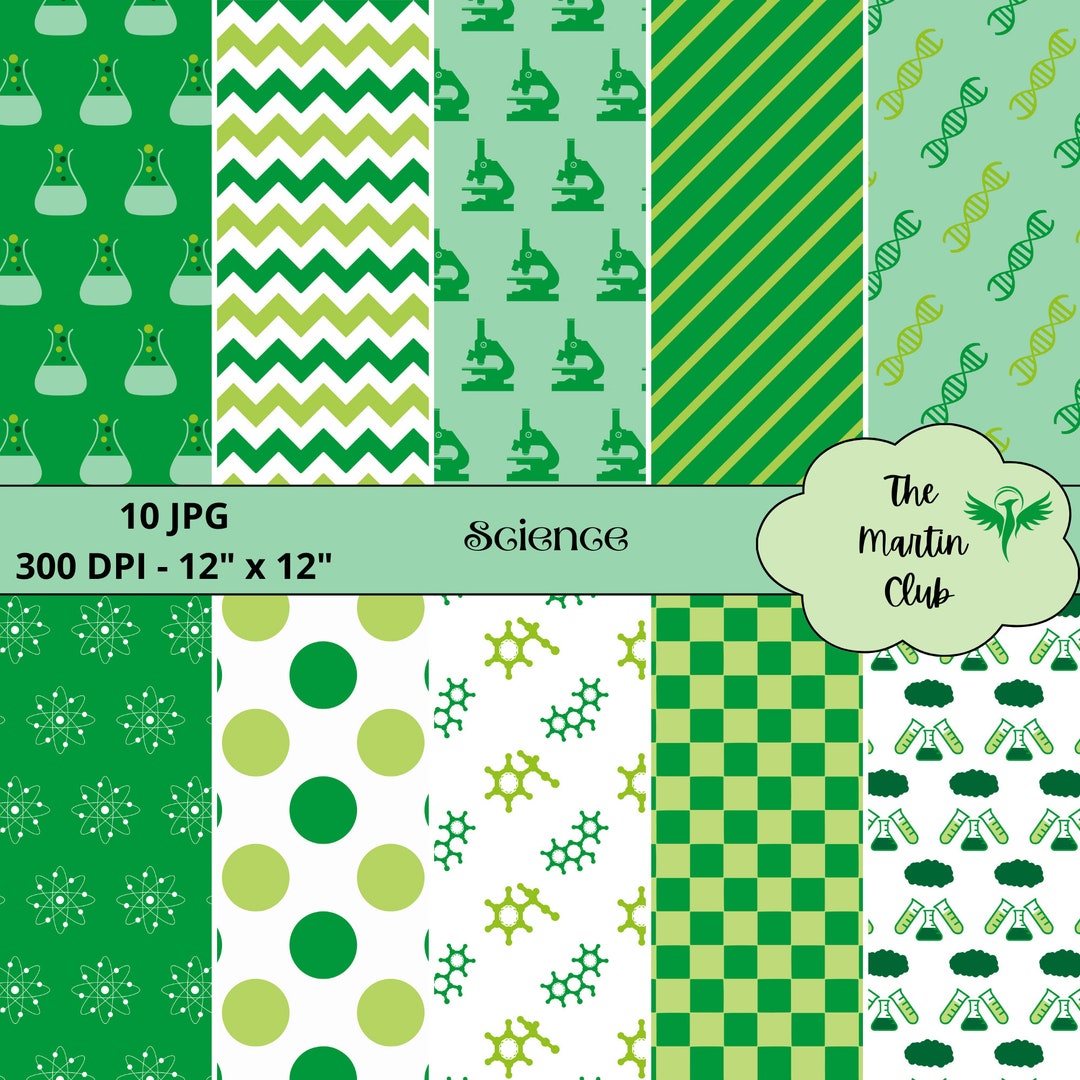 Science Digital Paper Green Background Scientific Scrapbook Paper ...
