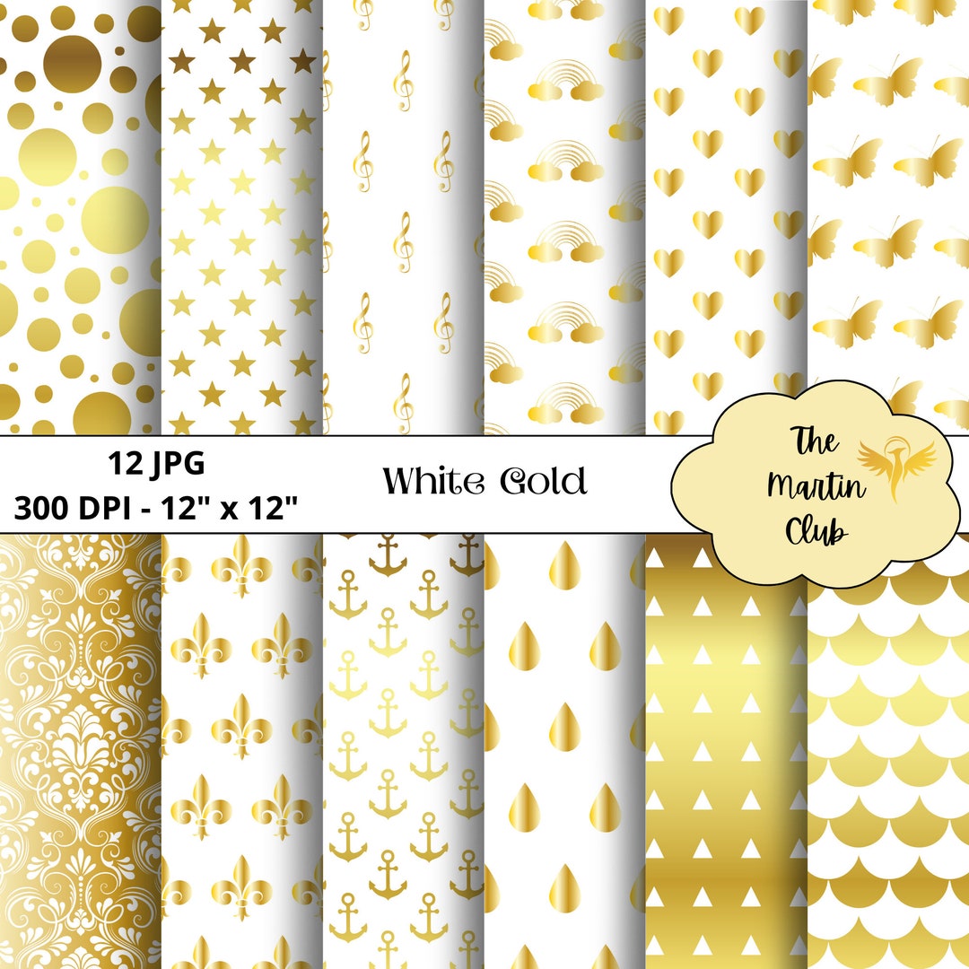 White Gold Background Digital Papers Gold Foil Digital Scrapbook ...