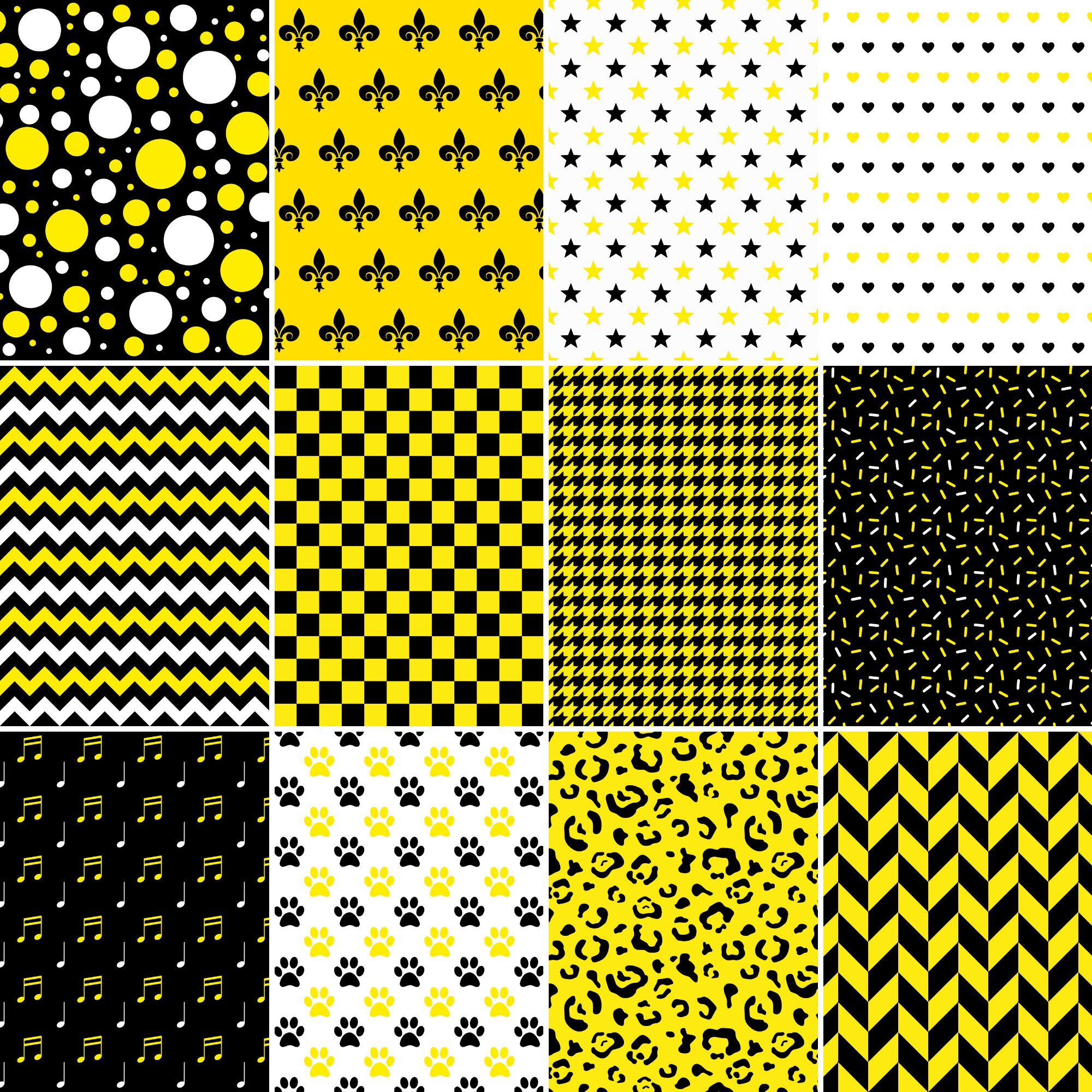 Black Yellow Digital Papers Black Yellow Pattern Scrapbook - Digital ...