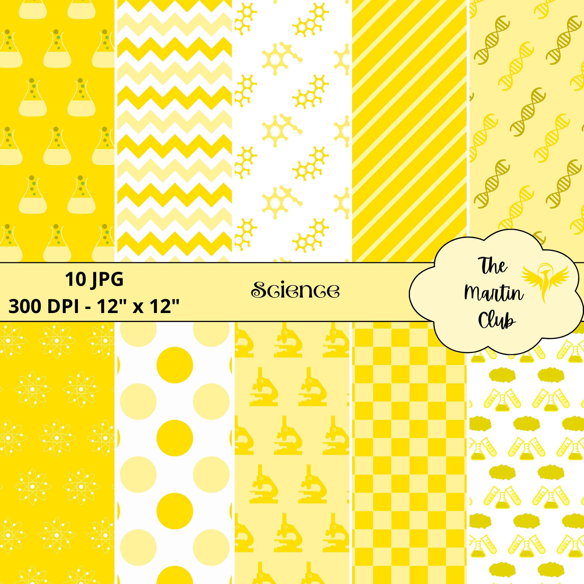 Science Digital Paper Yellow Background Scientific Scrapbook Paper ...
