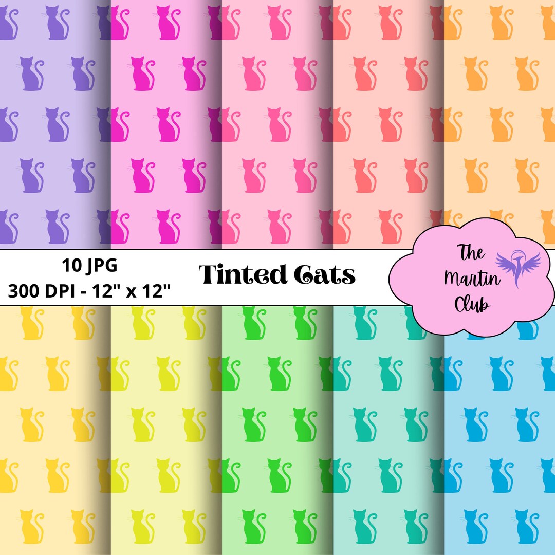 Tinted Cats Digital Papers Background Rainbow Cats Scrapbook Paper ...