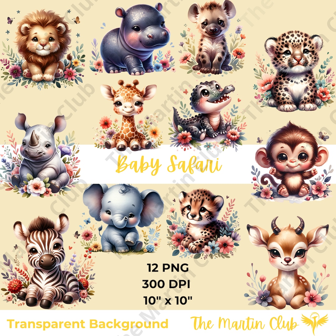 Baby Safari Animals Clip Art Wild Animals PNG Transparent Background ...