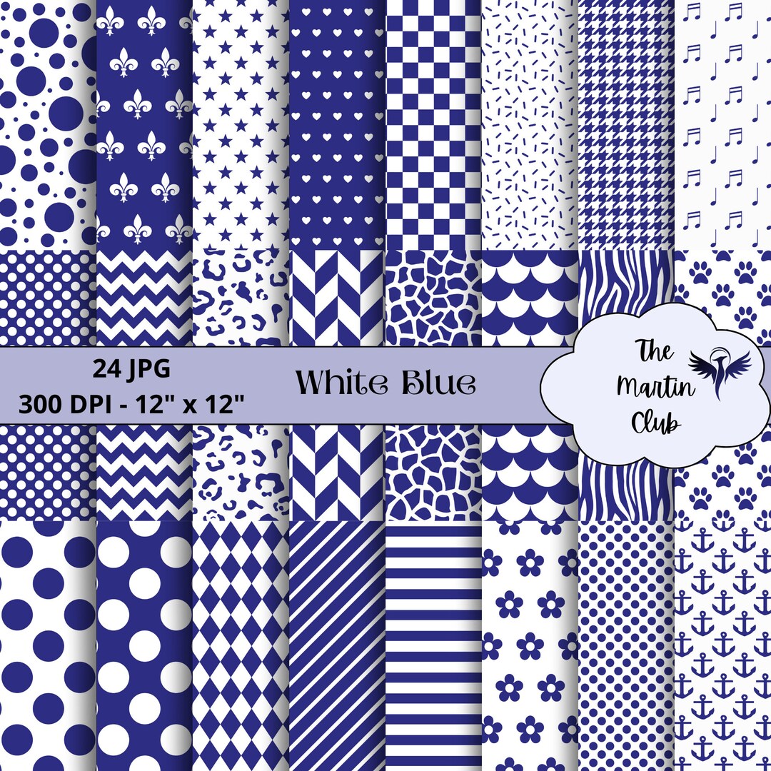 White Blue Digital Papers Blue White Pattern Scrapbook - Digital ...