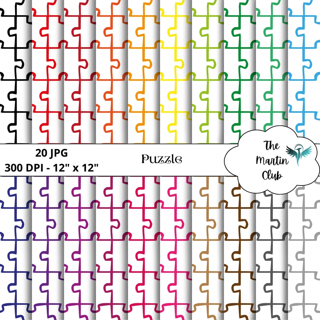White Puzzle Background Digital Papers Rainbow Puzzle Digital Scrapbook ...