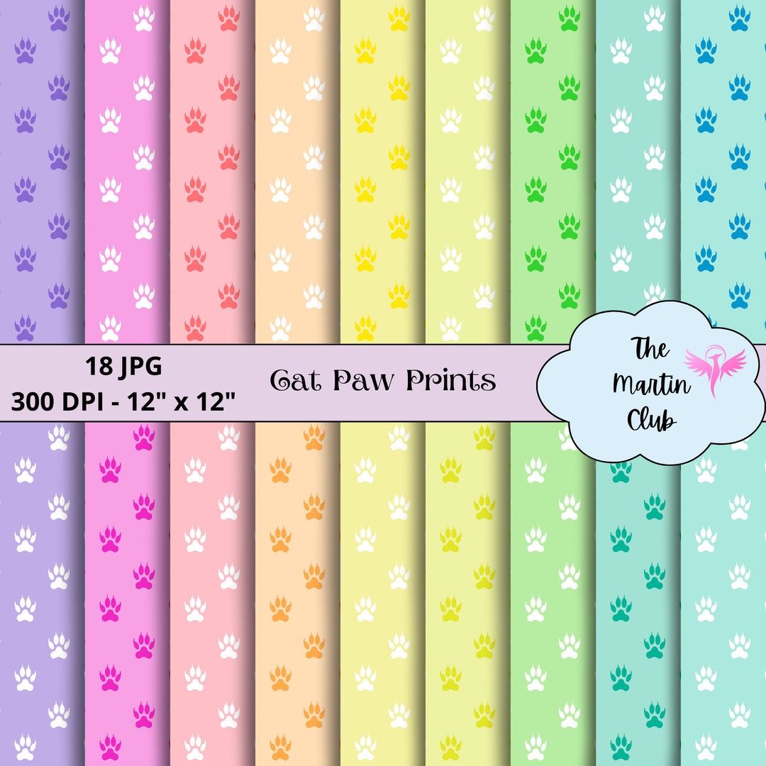 Cat Paw Prints Background Digital Papers Pastel Paw Prints Digital ...
