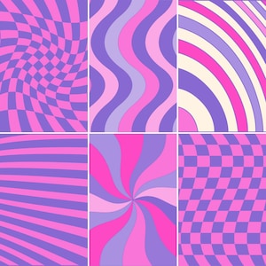 Retro Groovy Background Digital Papers Pink Purple Groovy 60' 70' Retro ...