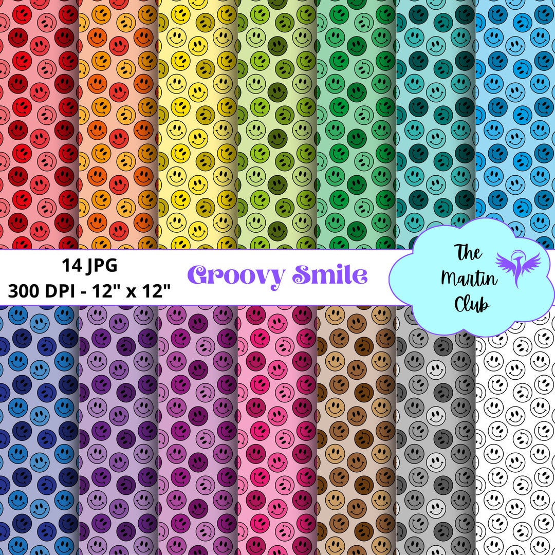 Smiley Faces Background Digital Papers Groovy Smile Scrapbook Pattern ...