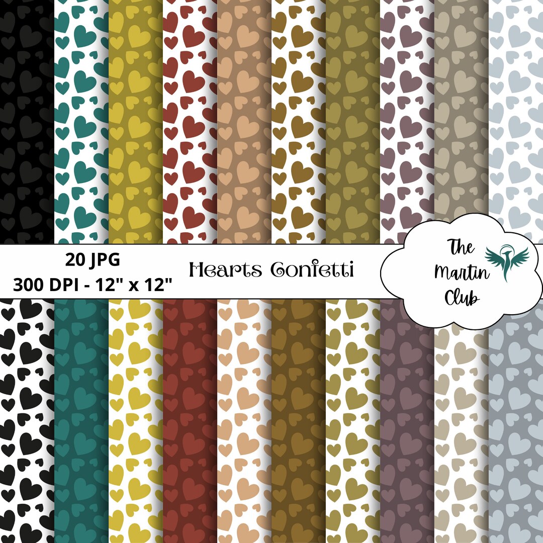 Neutral Hearts Confetti Digital Papers Background Hearts Scrapbook ...