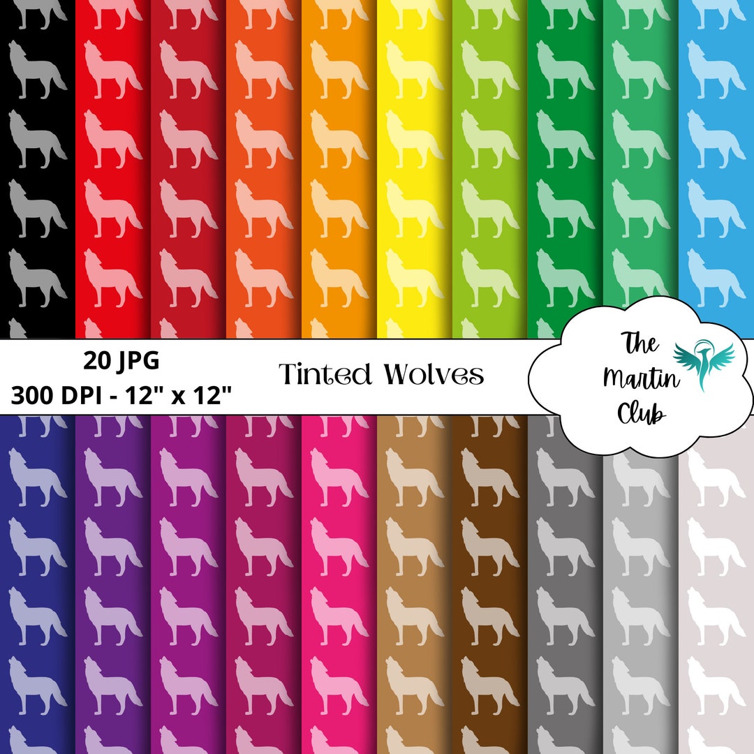 Tinted Wolves Background Digital Papers Rainbow Wolf Scrapbook Paper ...