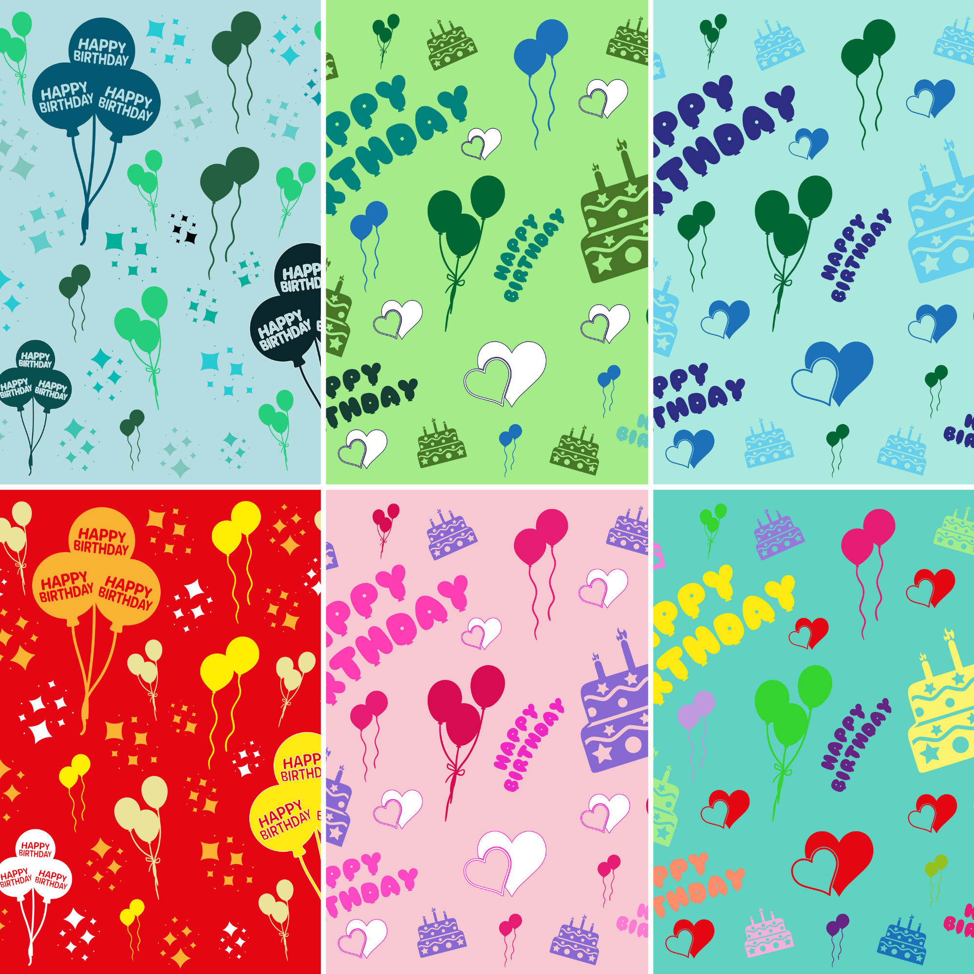 Happy Birthday Background Digital Papers Balloons Cake Hearts Party ...