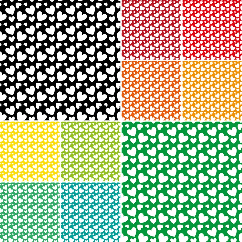 White Hearts Confetti Digital Papers Background Rainbow Hearts ...