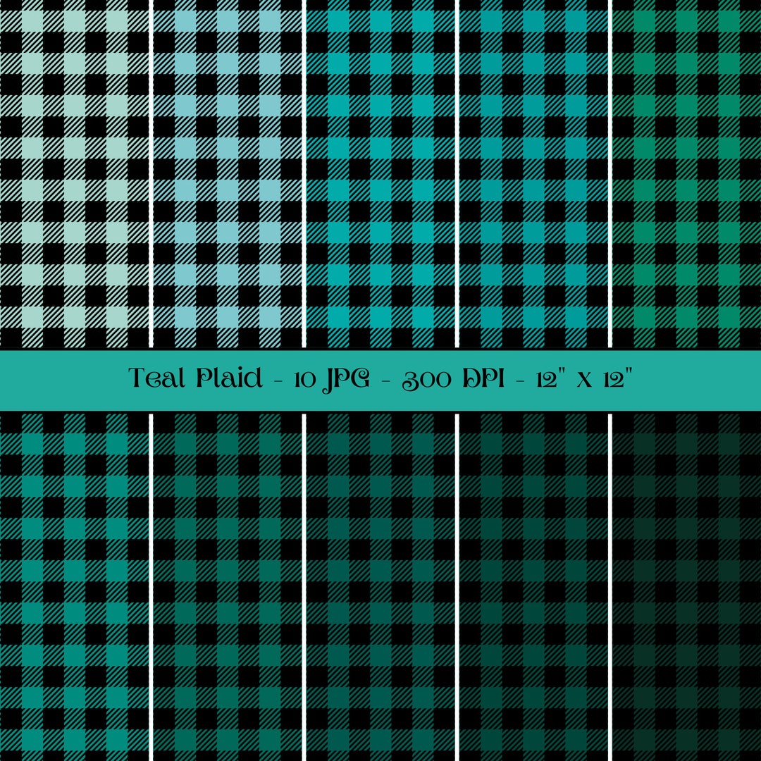Teal Plaid Background Digital Papers Turquoise Buffalo Plaid - Etsy
