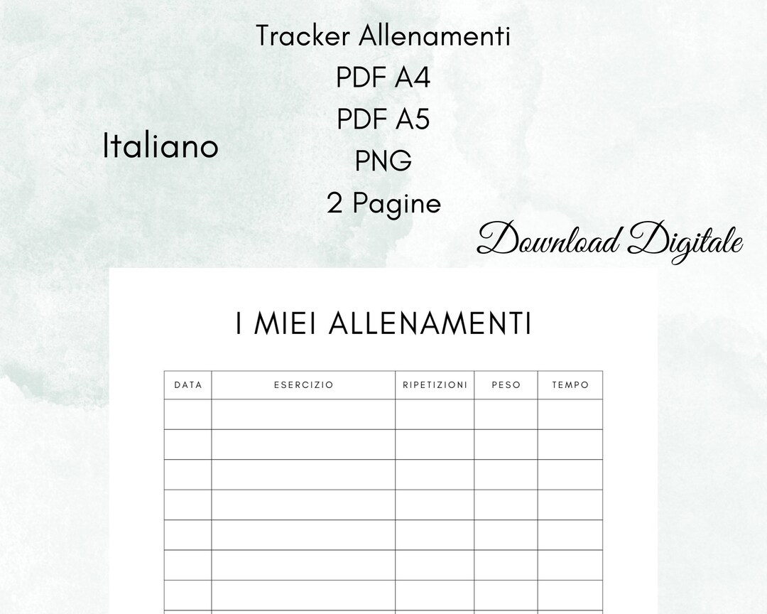 Italian Workout Tracker. Italian Workout Log. Workout Planner. Pdfs A4 ...