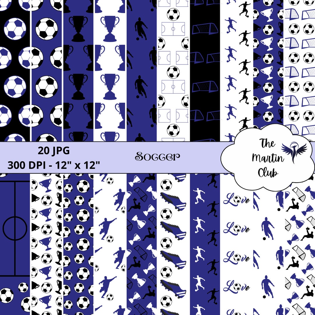 Soccer Digital Papers Background Blue Black Football Sport Scrapbook ...