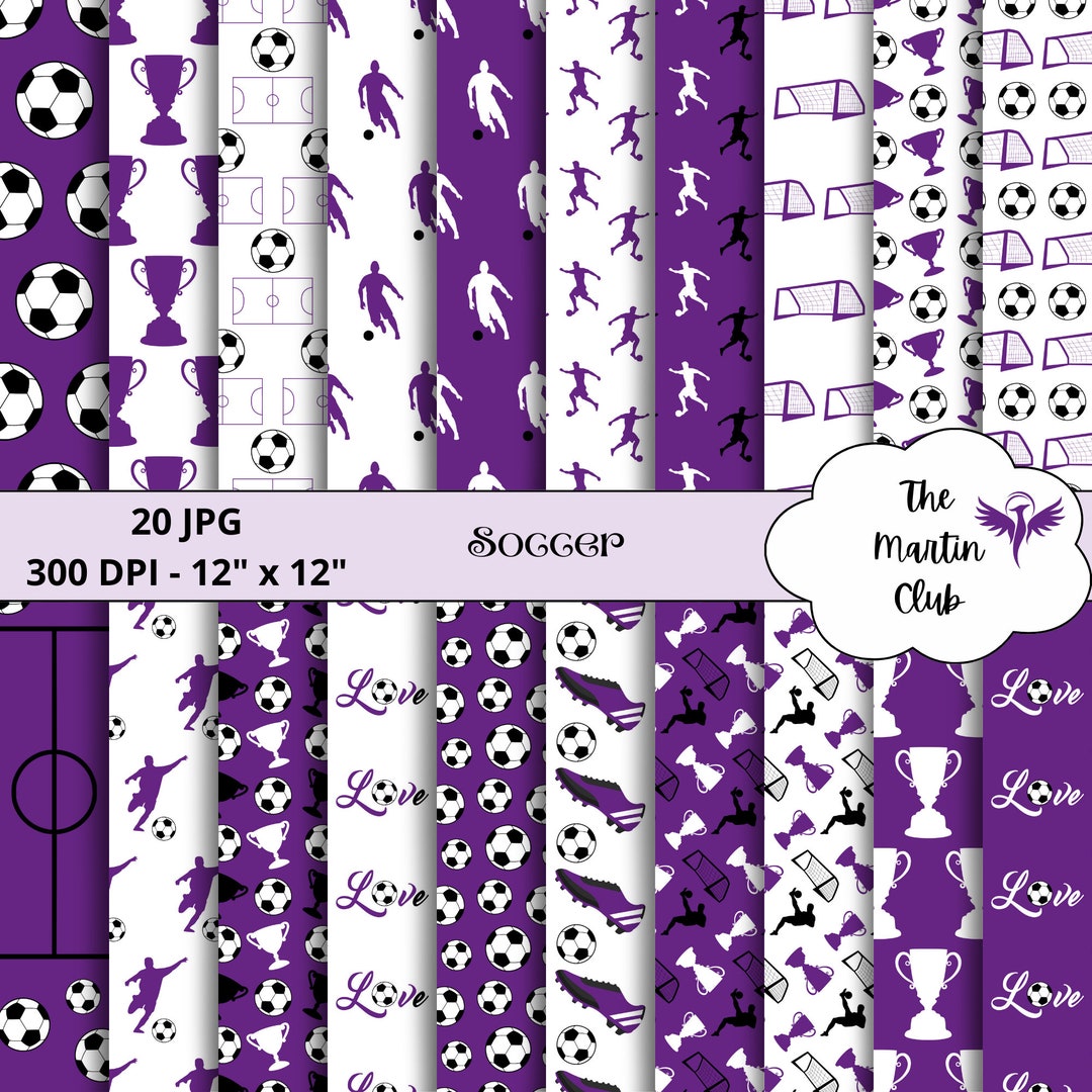 Soccer Digital Papers Background Purple Football Sport Scrapbook Paper ...