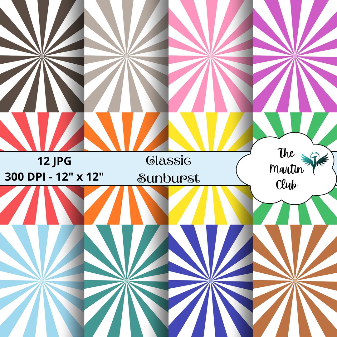 Classic Sunburst Background Digital Papers Rainbow Sunburst Scrapbook ...
