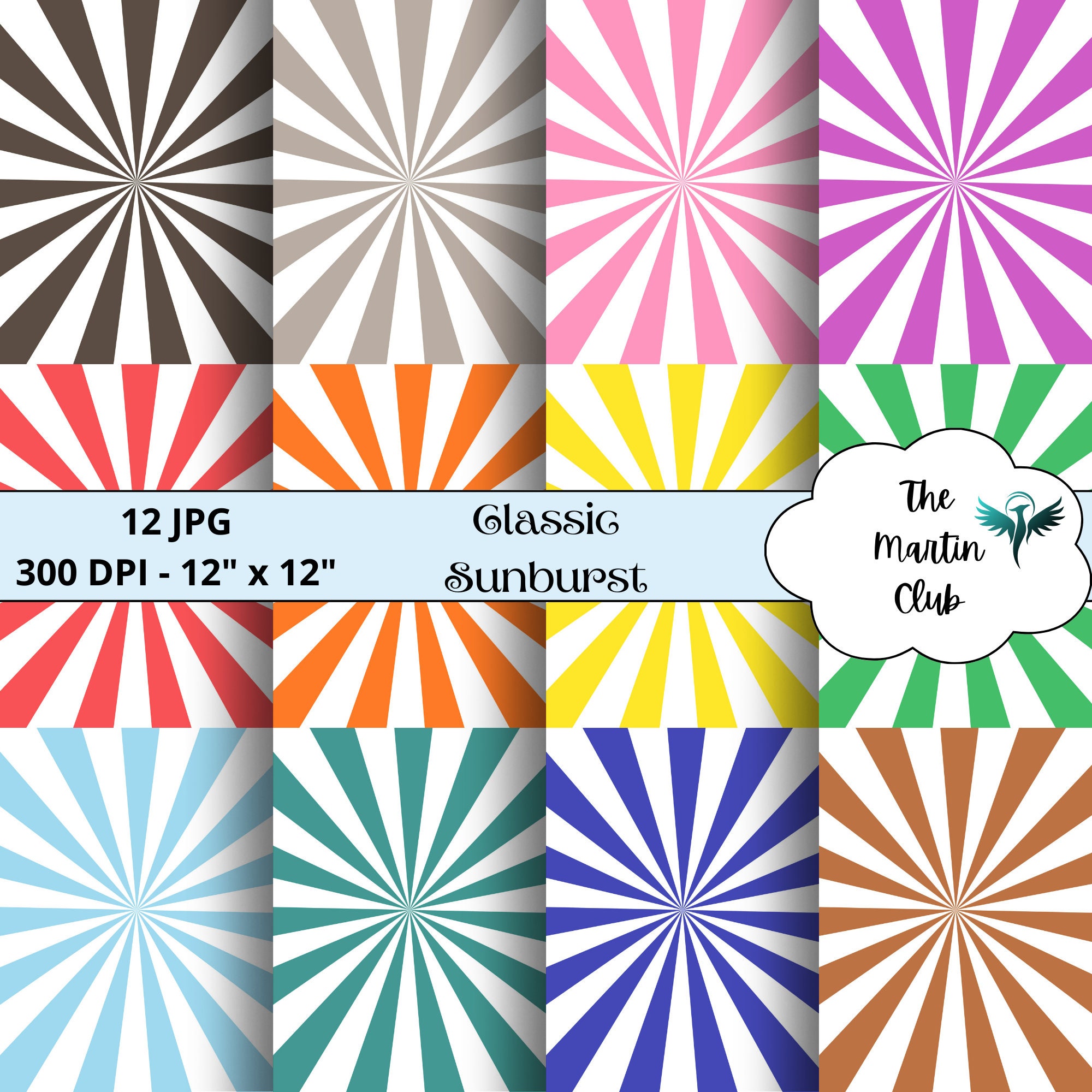 Classic Sunburst Background Digital Papers Rainbow Sunburst Scrapbook ...