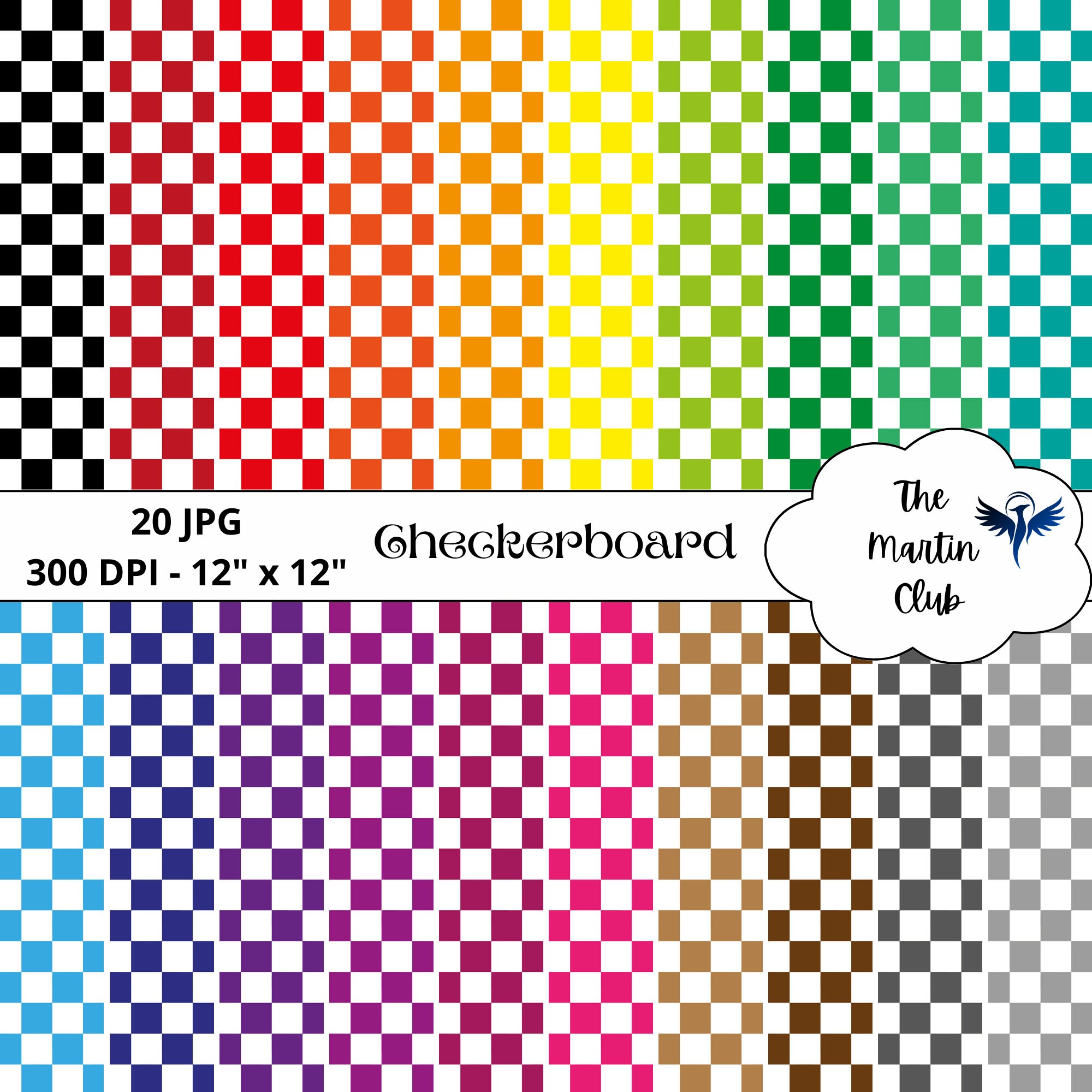 Checkered Background Digital Papers Rainbow White Checkers Digital ...