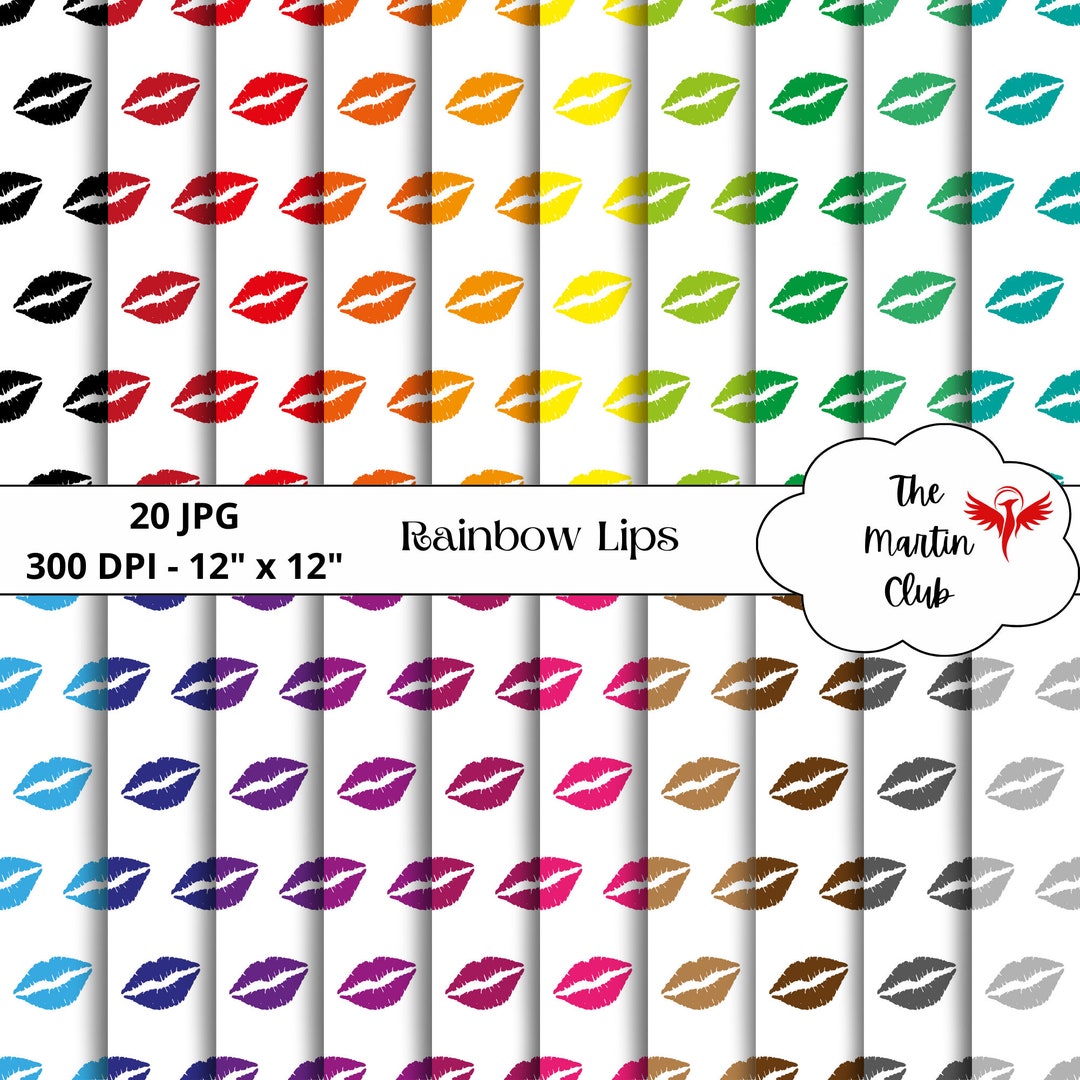 Rainbow Lips Digital Papers Love Kiss Background Scrapbook Pattern ...