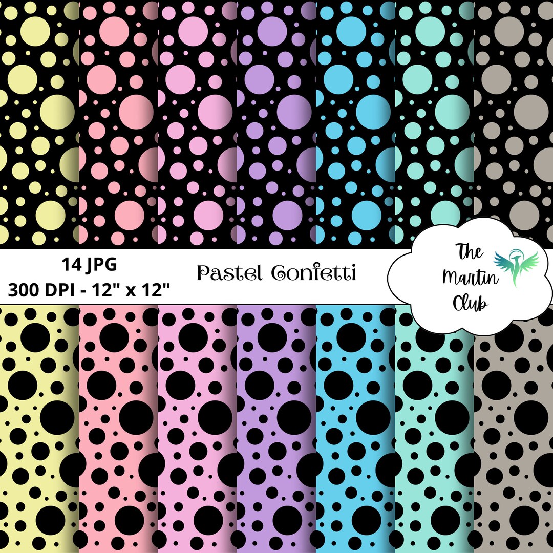 Pastel Confetti Background Digital Papers Pastel Black Confetti Polka ...