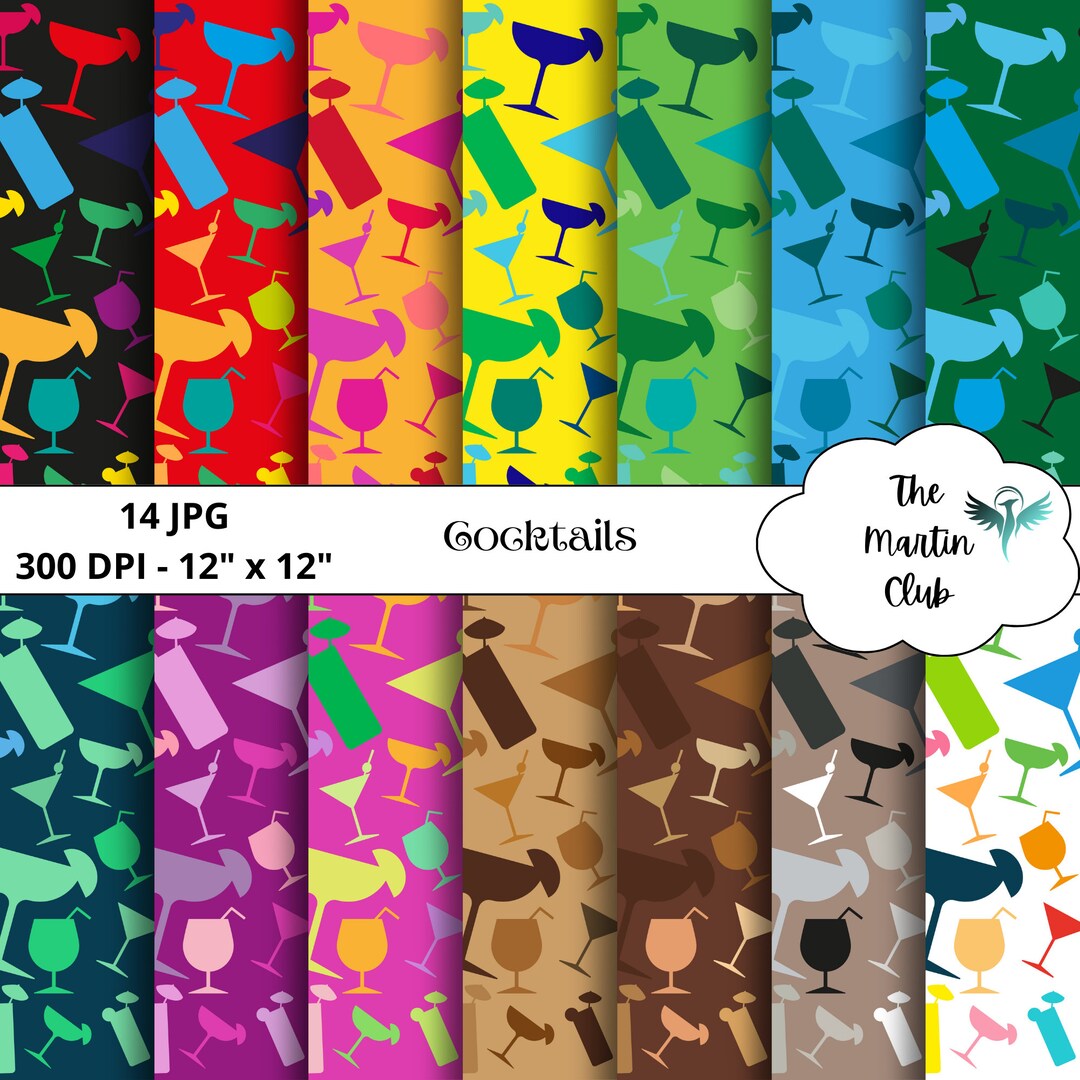 Cocktails Background Digital Papers Tinted Summer Drink Scrapbook Paper ...