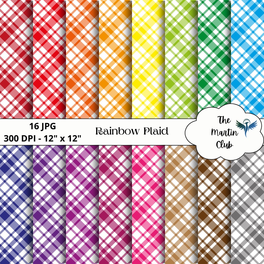 Rainbow Plaid Background Digital Papers White Plaid Digital Scrapbook ...