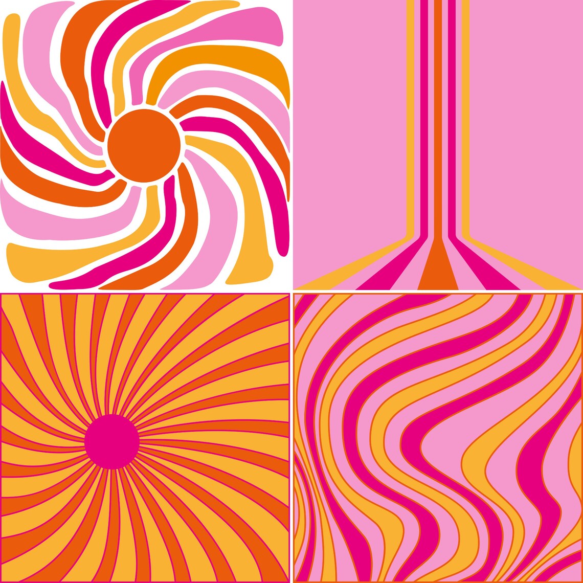 Retro Groovy Background Digital Papers Orange Pink Groovy 60' 70' Retro ...