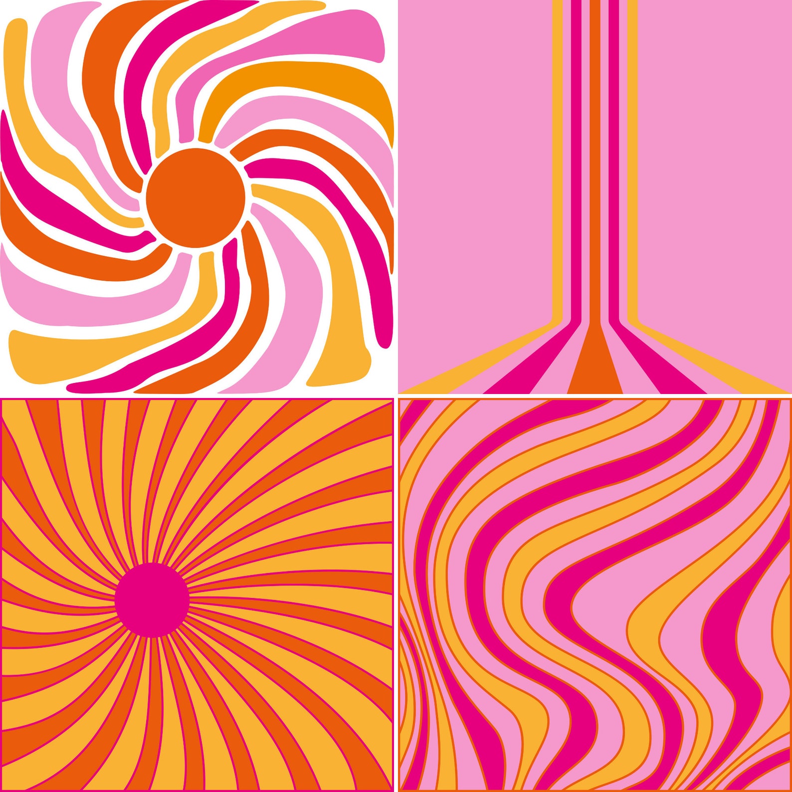 Retro Groovy Background Digital Papers Orange Pink Groovy 60' 70' Retro ...