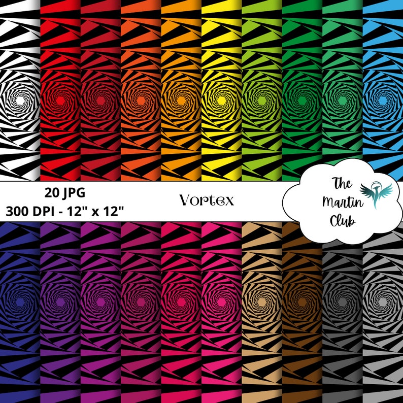 Vortex Background Digital Papers Rainbow Black Vortex Scrapbook Paper ...