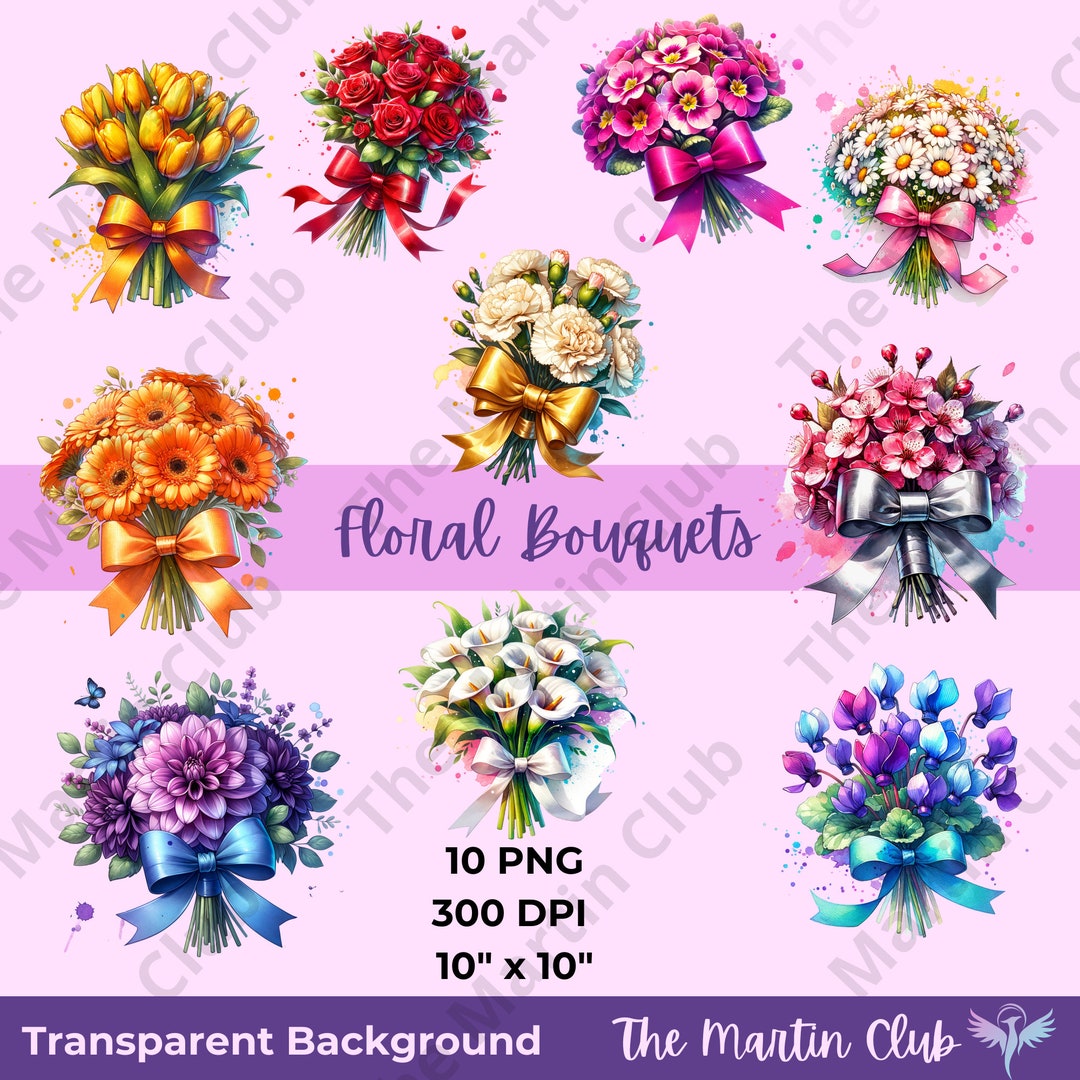 Floral Bouquets Clip Art Flowers PNG Transparent Background - Digital ...