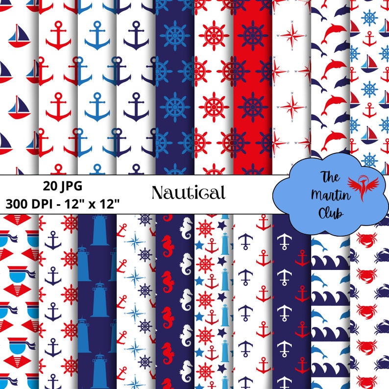 Nautical Background Digital Papers Sailor Scrapbook Paper Pattern ...