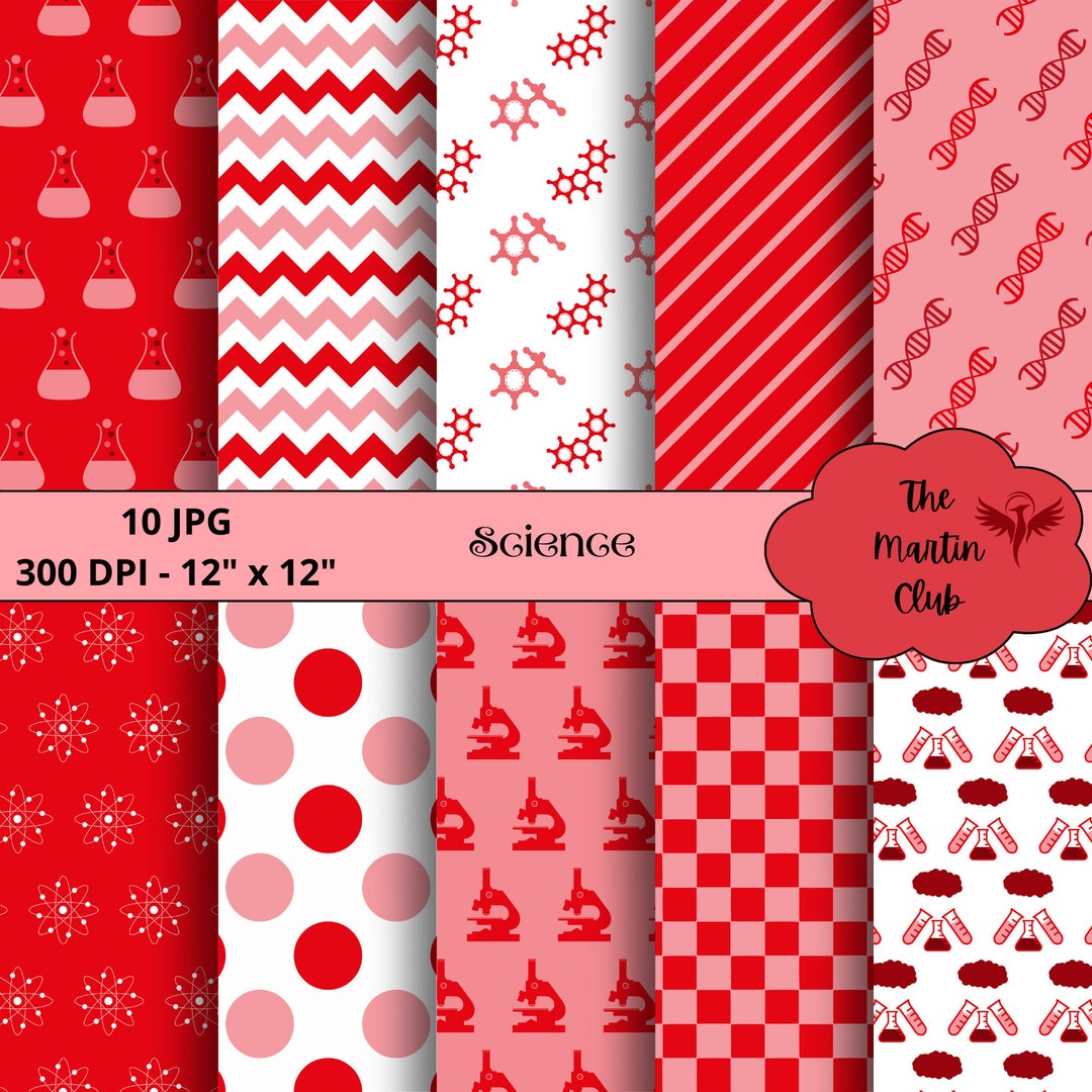 Science Digital Paper Red Background Scientific Scrapbook Paper Pattern ...