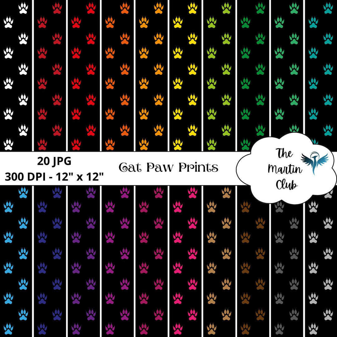 Cat Paw Prints Background Digital Papers Rainbow Paw Prints Digital ...