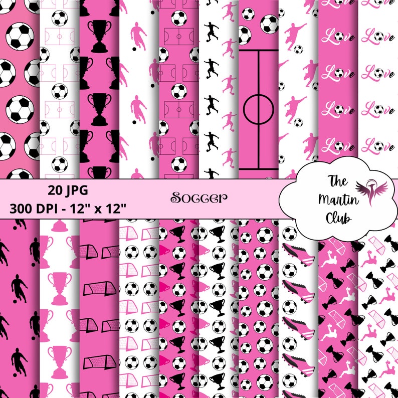 Soccer Digital Papers Background Pink Black Football Sport Scrapbook ...