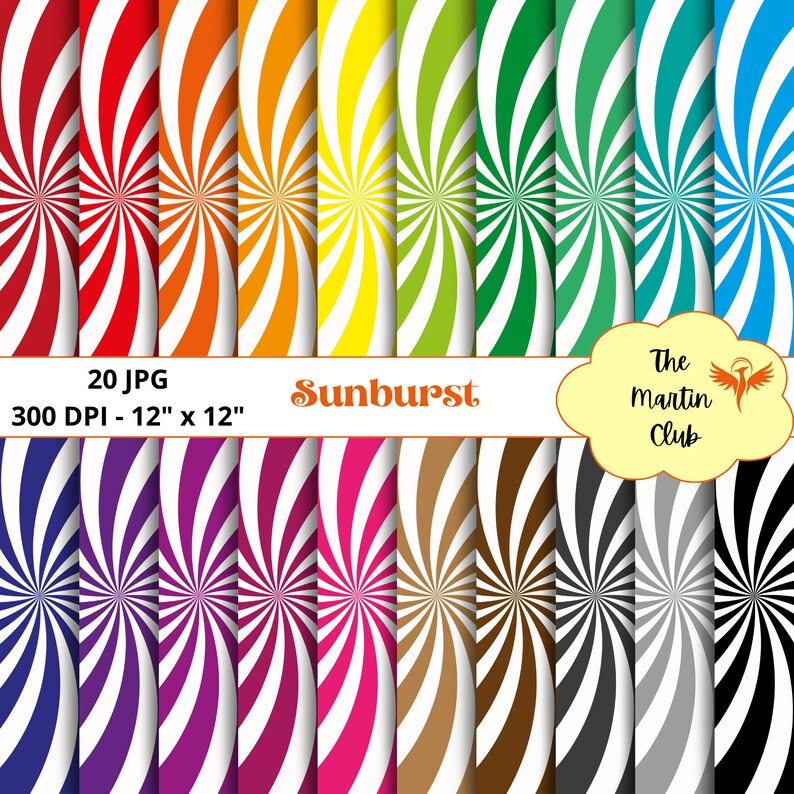 Sunburst Background Digital Papers Rainbow Sunburst Scrapbook Paper ...