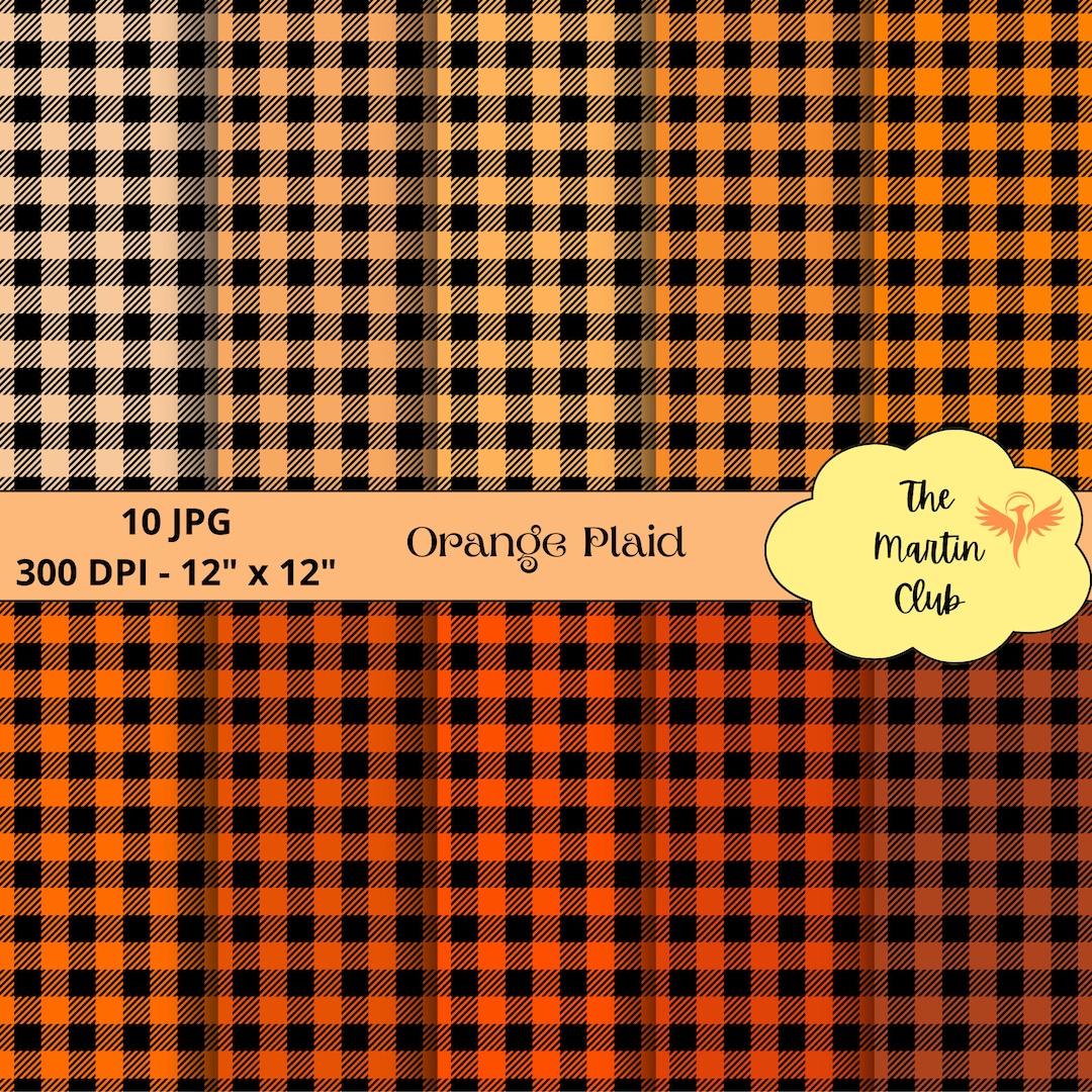 Orange Plaid Background Digital Papers Orange Buffalo Plaid Digital ...