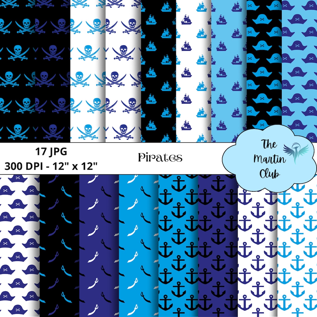 Pirates Background Digital Papers Blue Pirate Scrapbook Paper Pattern ...