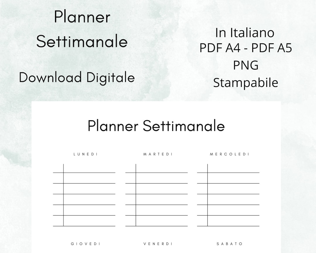 Italian Printable Weekly Planner, Weekly Planner. Digital Download PDF ...