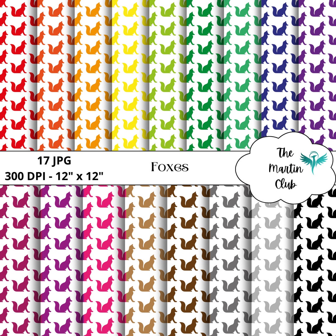 Rainbow Foxes Background Digital Papers Rainbow White Fox Scrapbook ...