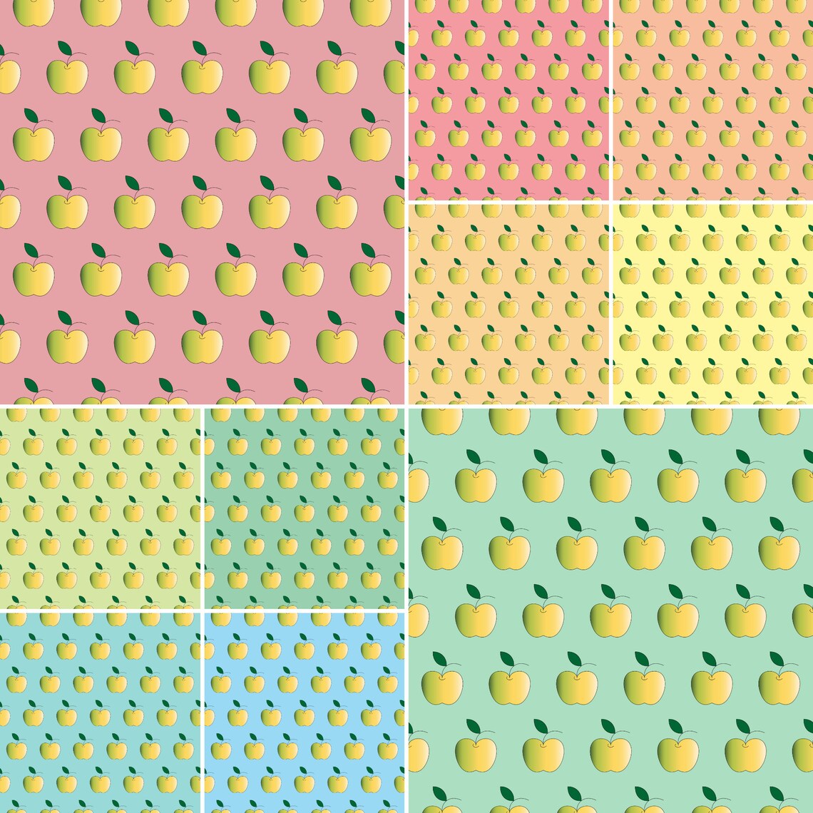 Apple Background Digital Papers Green Yellow Apples Scrapbook Paper ...