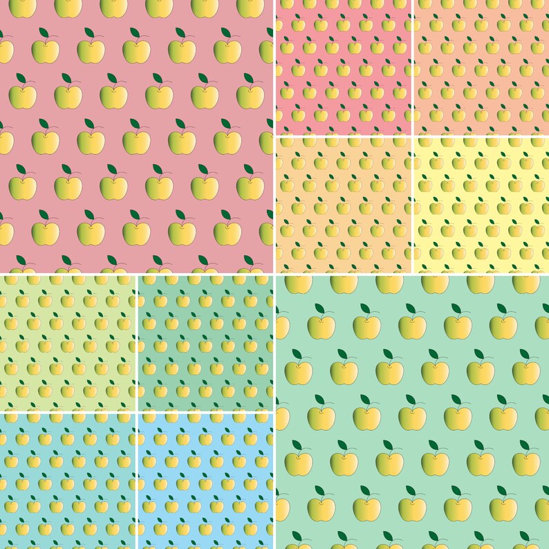 Apple Background Digital Papers Green Yellow Apples Scrapbook Paper ...